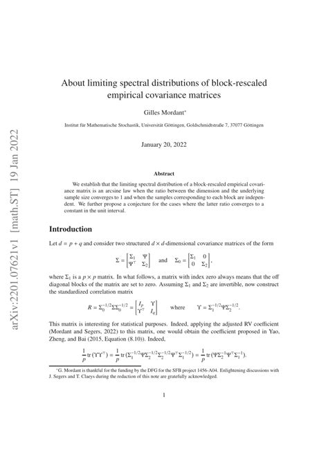 Pdf About Limiting Spectral Distributions Of Block Rescaled Empirical Covariance Matrices