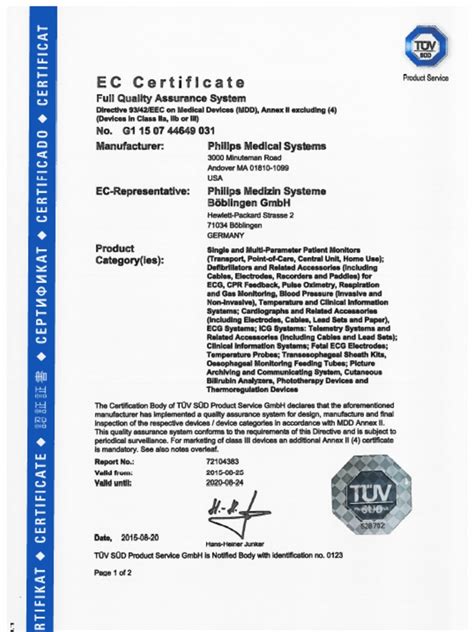 Ec Certificate Philips Pdf Medical Device Equipment
