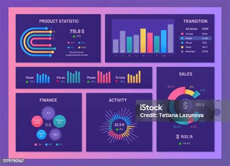 디지털 대시보드 재무 보고서 다이어그램 시장 데이터 그래프 및 그라데이션 차트 인포그래픽 템플릿 벡터 일러스트레이션 그래픽