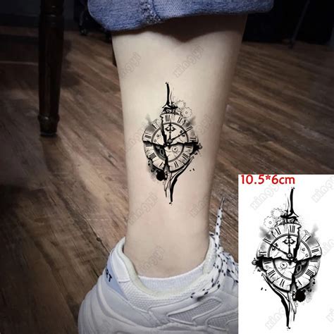 고대 로마 시계 방수 임시 문신 스티커 깃털 화살표 남자 팔 손목 물 전송 가짜 문신 바디 아트 여자 아이임시 문신 Aliexpress