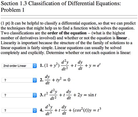 Solved Section 1 3 Classification Of Differential Equatio