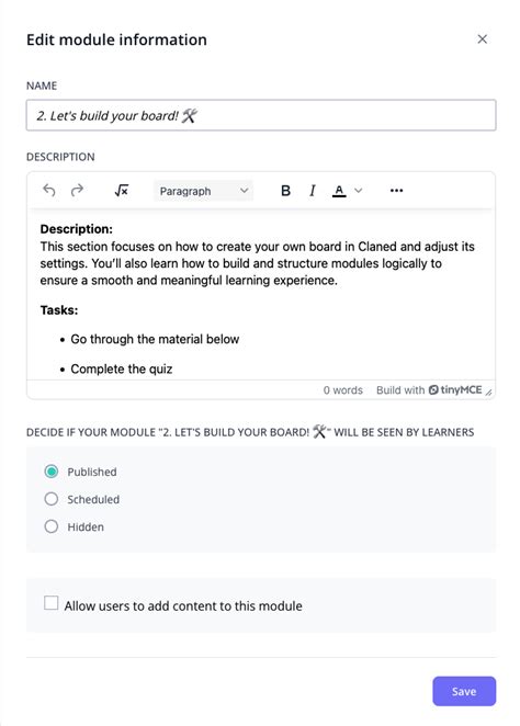 Creating And Editing Modules Claned