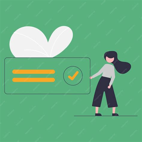 Premium Vector A Woman Is Holding A Check Button With A Check Button