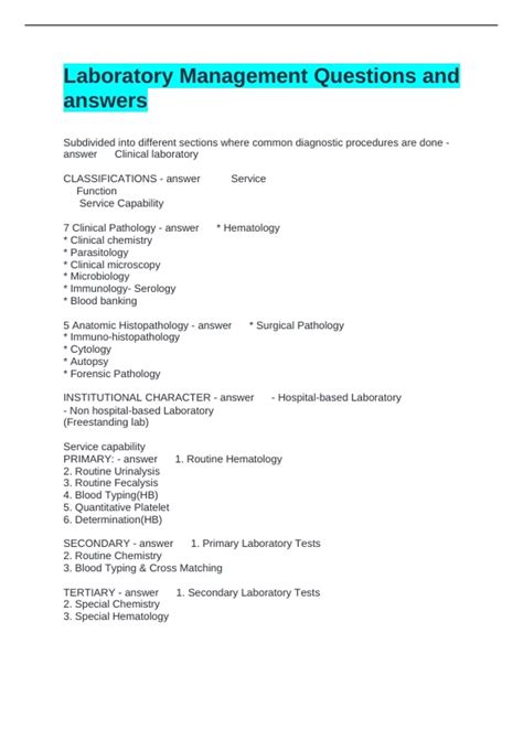 Laboratory Management Questions And Answers Laboratory Management Stuvia Uk