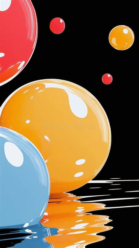Colorful Glossy Spheres Reflecting On A Dark Surface Creating A Vibrant Visual Effect Stock