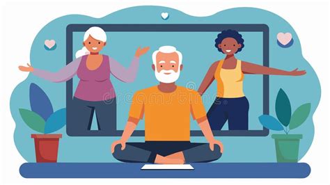 A Group Of Retired Individuals Participating In An Online Fitness Class With The Help Of A