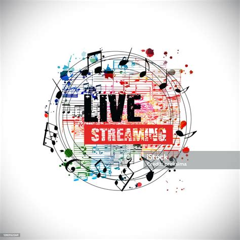 다채로운 음악 홍보 포스터 배경 과 음악 노트 고립 된 벡터 일러스트 음악 축제 쇼 및 콘서트 행사를위한 라이브 스트리밍 배너 Classical Concert에 대한 스톡