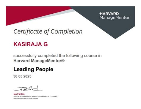 Ive Successfully Completed The “leading People” Course Offered By Harvard Managementor As A