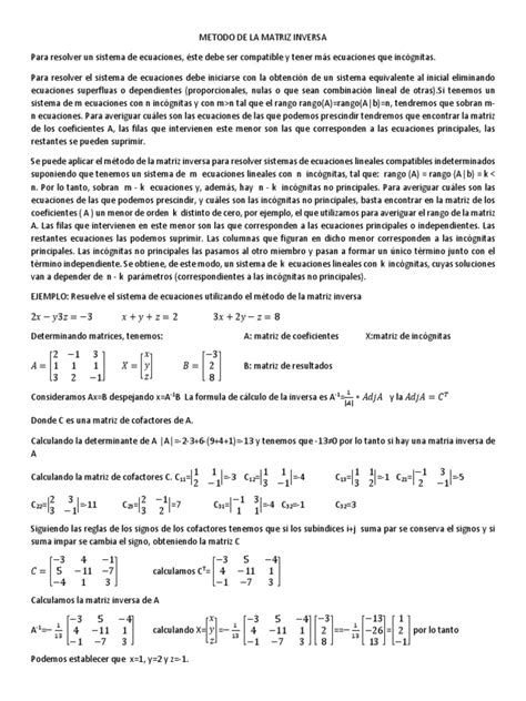 metodo de la matriz inversa pdf pdf