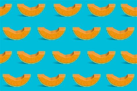 Premium Psd Pattern With 3d Melon Slices On Blue Background
