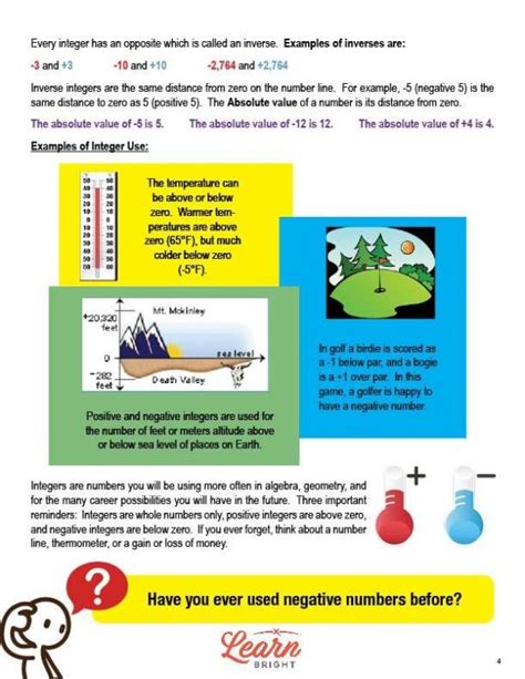 Introduction To Integers Free Pdf Download Learn Bright