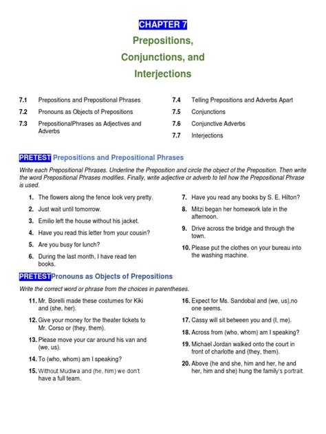 Prepositions Conjunctions And Interjections 8th Grade Ela Worksheets Library