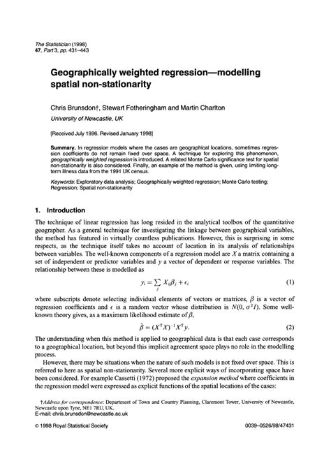 Geographically Weighted Regression Modelling Spatial Non Stationarity