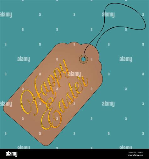 A Tag That Says Happy Easter On A Turquoise Background Cartoon Style Vector Color Drawing