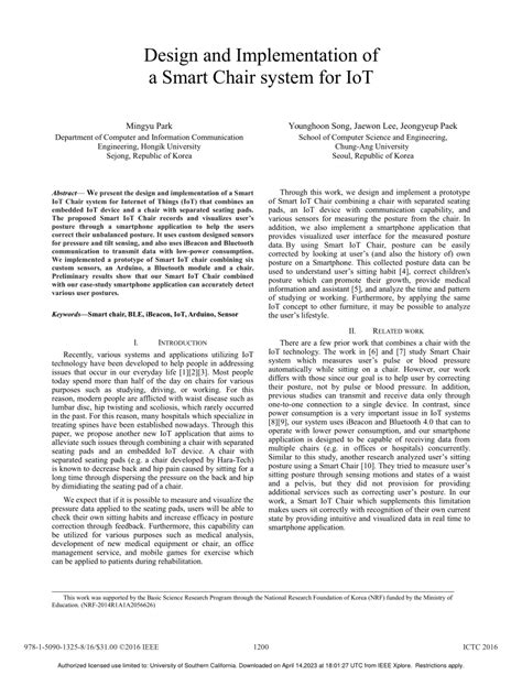 Pdf Design And Implementation Of A Smart Chair System For Iot