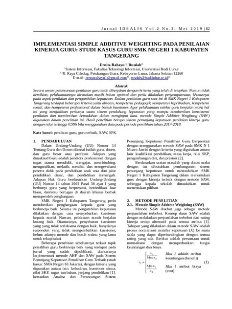 Implementasi Simple Additive Weighting Pada Penilaian Kinerja Guru