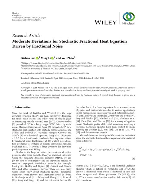 Pdf Moderate Deviations For Stochastic Fractional Heat Equation Driven By Fractional Noise