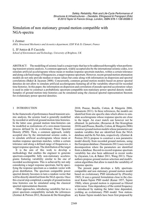 Pdf Simulation Of Non Stationary Ground Motion Compatible With Nga