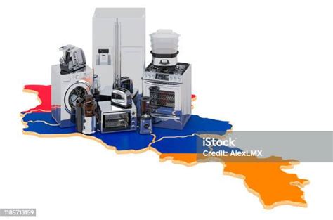 아르메니아지도에 부엌과 가전 제품 생산 쇼핑 및 배달 개념 흰색 배경에서 격리된 3d 렌더링 3차원 형태에 대한 스톡 사진 및 기타 이미지 Istock