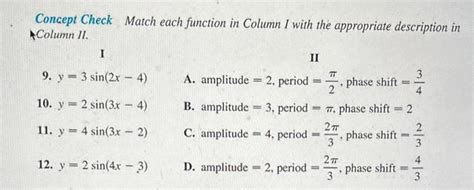 solved concept check match each function in column i with