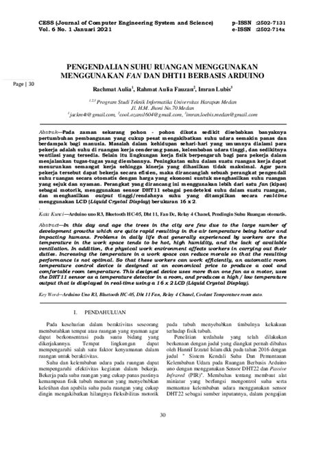 Pdf Pengendalian Suhu Ruangan Menggunakan Menggunakan Fan Dan Dht11 Berbasis Arduino