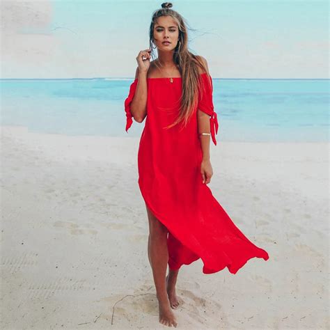 Red Off Shoulder Maxi Dress Elegant Long Boho Summer Dresses Shop