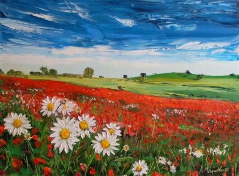 Malmequeres E Papoilas Pintura Por A Magalhães Artmajeur