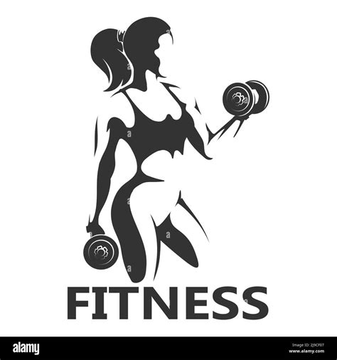 Black And White Fitness Logo Girl With Dumbbells Isolated On White