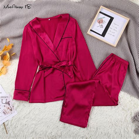 Mnealways18 Christmas Red Satin Robes Sets Pajamas Grandado