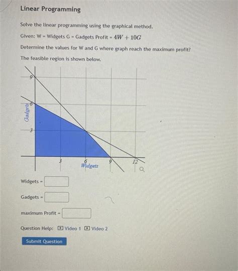 Solved Given W Widgets G Gadgets Profit 4w10g Determine