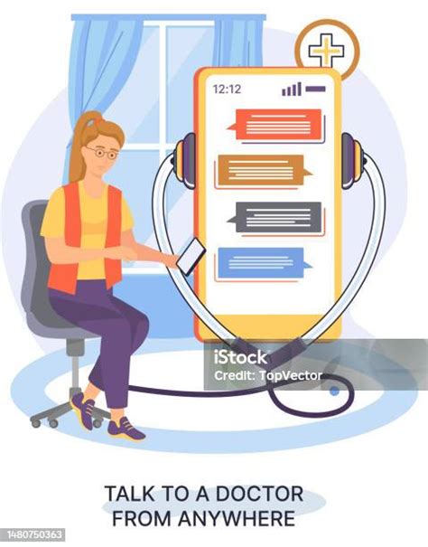 온라인 의료 서비스 은유 상담 웹 사이트 및 모바일 응용 프로그램 어디서나 의사와 대화 개념에 대한 스톡 벡터 아트 및 기타 이미지 개념 건강 진단 건강관리와 의술