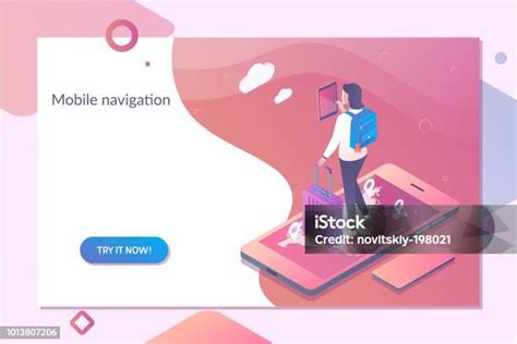 스마트폰 화면에 모바일 네비게이션 애플 리 케이 션입니다 아이소메트릭 벡터 일러스트 레이 션에 온라인 탐색 템플릿 개념에 대한 스톡 벡터 아트 및 기타 이미지 Istock