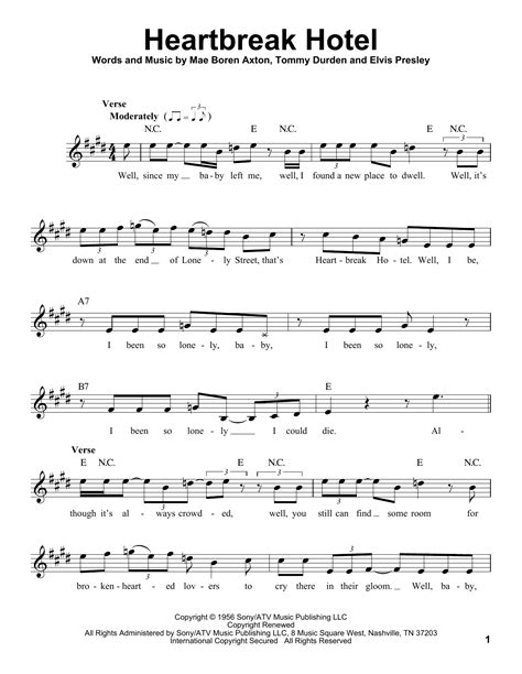Elvis Presley Heartbreak Hotel Sheet Music