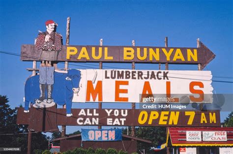 1980s America Paul Bunyan Lumberjack Meals Sign Wisconsin Dells
