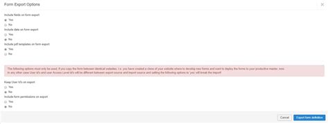 Move Form Defintion To Another Website Using Export And Import