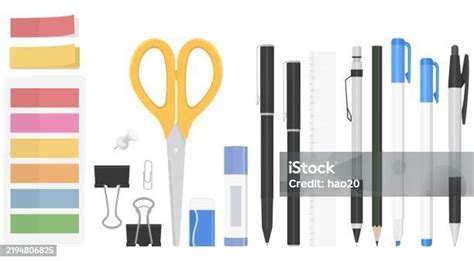 문구 일러스트 세트 펜 클립 가위 통치자 지우개 접착제 볼펜 연필 샤프 펜슬 바인더 클립 푸시 핀 종이 클립