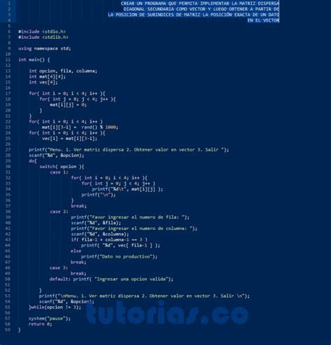 arrays turbo c matriz dispersa diagonal secundaria en vector