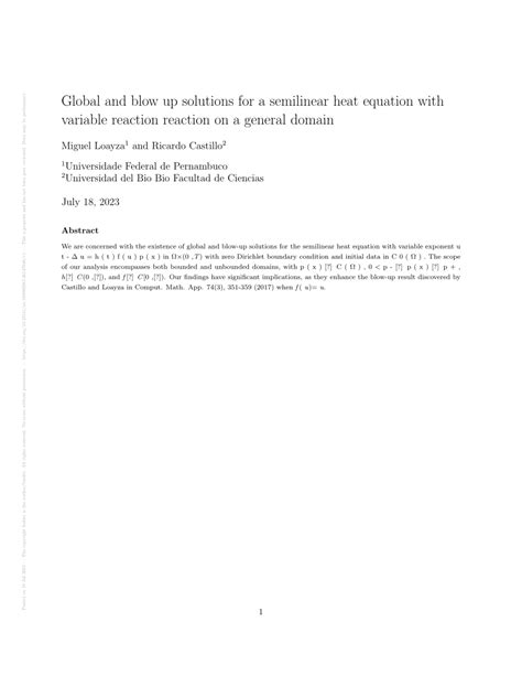 Pdf Global And Blow Up Solutions For A Semilinear Heat Equation With Variable Reaction