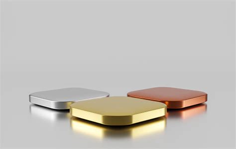 3d 렌더링 플랫폼 및 금 실버 구리 컬러 제품 디스플레이를위한 고급 연단 배경 빈 쇼케이스 빈 라운드 스테이지가있는 모의 템플릿 또는 화장품 프리젠 테이션 0명에 대한