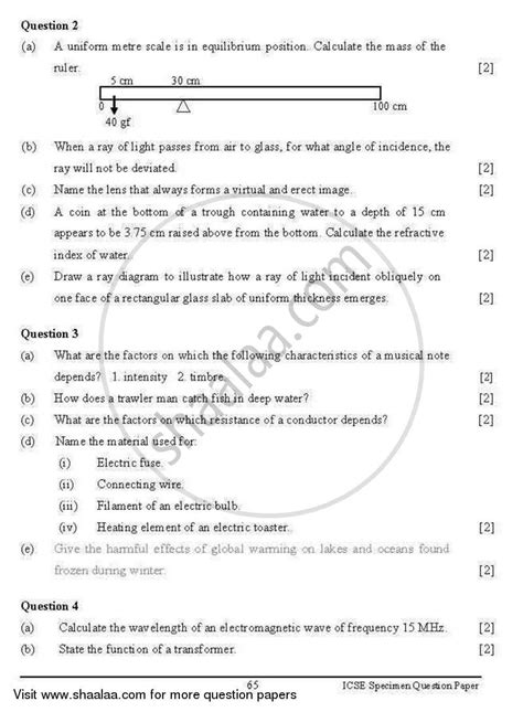 Physics 2012 2013 English Medium ICSE Class 10 Specimen Question Paper Question Paper With PDF