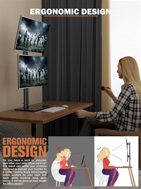 Dual Monitor Stand Vertical Stack Screen Free Standing Monitor Riser