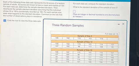 Solved Each Of The Following Three Data Sets Represents The