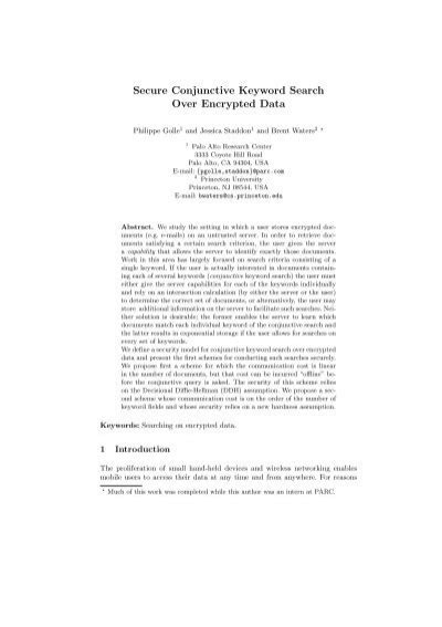 Secure Conjunctive Keyword Search Over Encrypted Data