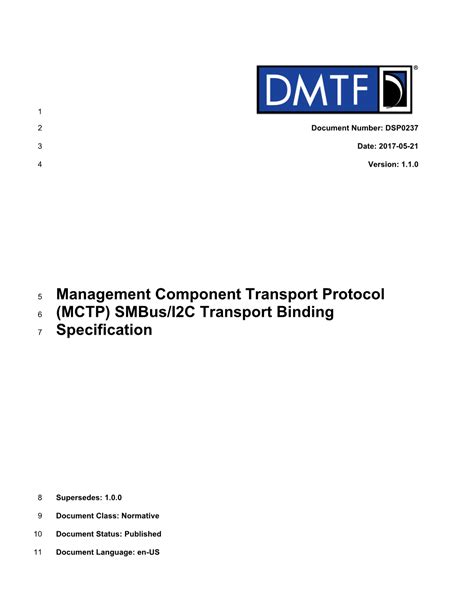 Mctp Smbusi2c Transport Binding Specification Dsp0237 Docslib