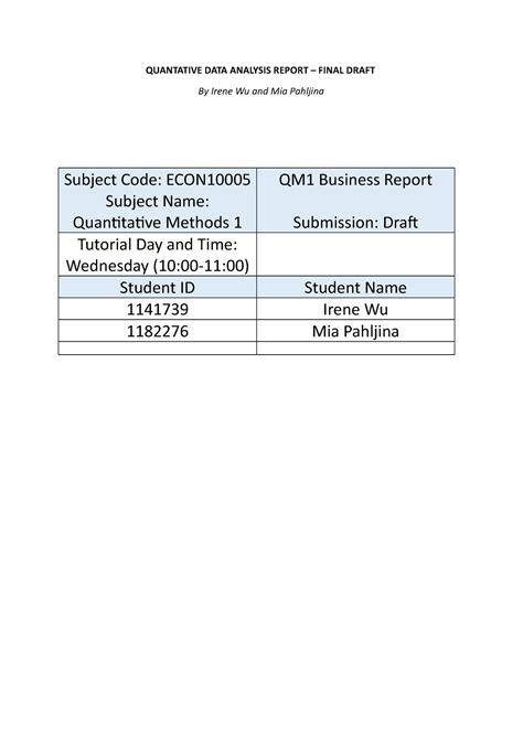 qm report draft 1 summary qm report draft 1 summary quantative data