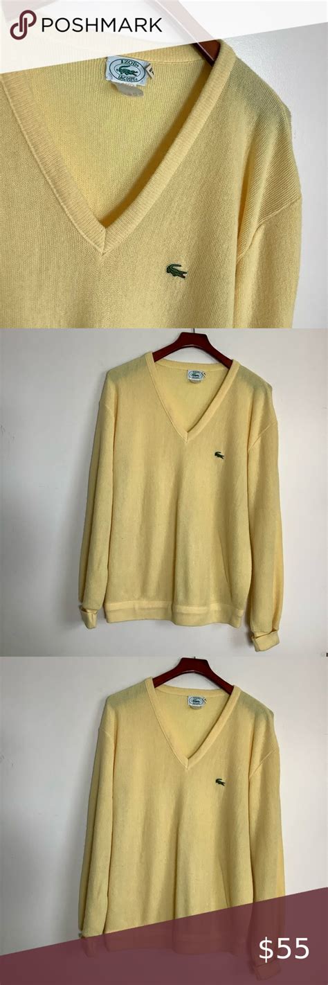 Izod Lacoste Vintage Knit V Neck Sweater Mens Size Xl Light Yellow