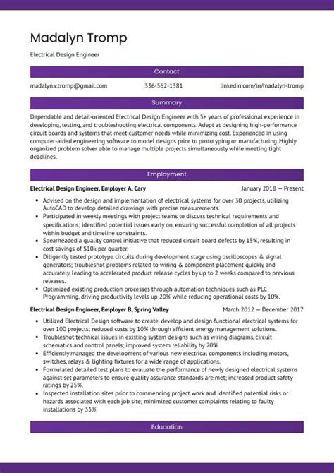 Electrical Design Engineer Resume CV Example And Writing Guide