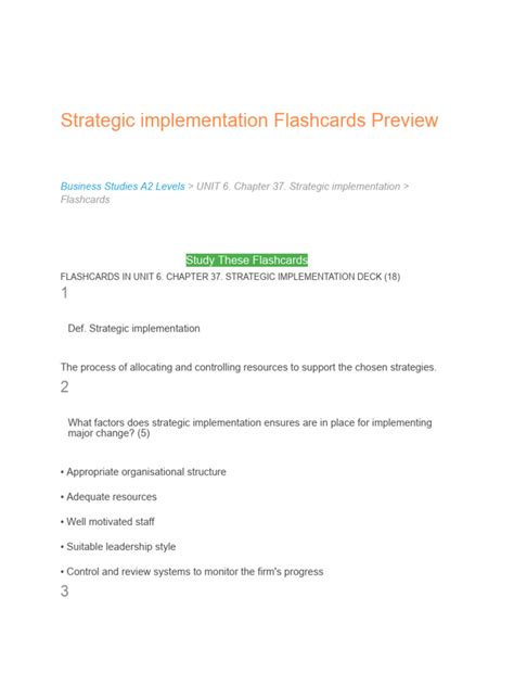 Strategic Implementation Flashcards Preview Pdf Business Plan Organizational Culture
