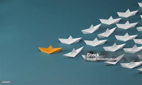 리더십 개념 파란색 배경에 흰색 보트를 이끄는 노란색 리더 보트 3d 렌더링 개념에 대한 스톡 사진 및 기타 이미지 개념 개성 개념 경영자 Istock