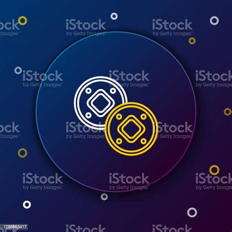 흰색과 노란색 라인 유대인 동전 아이콘은 어두운 파란색 배경에 격리 통화 기호입니다 다채로운 개요 개념 벡터 일러스트레이션 1위에 대한 스톡 벡터 아트 및 기타 이미지